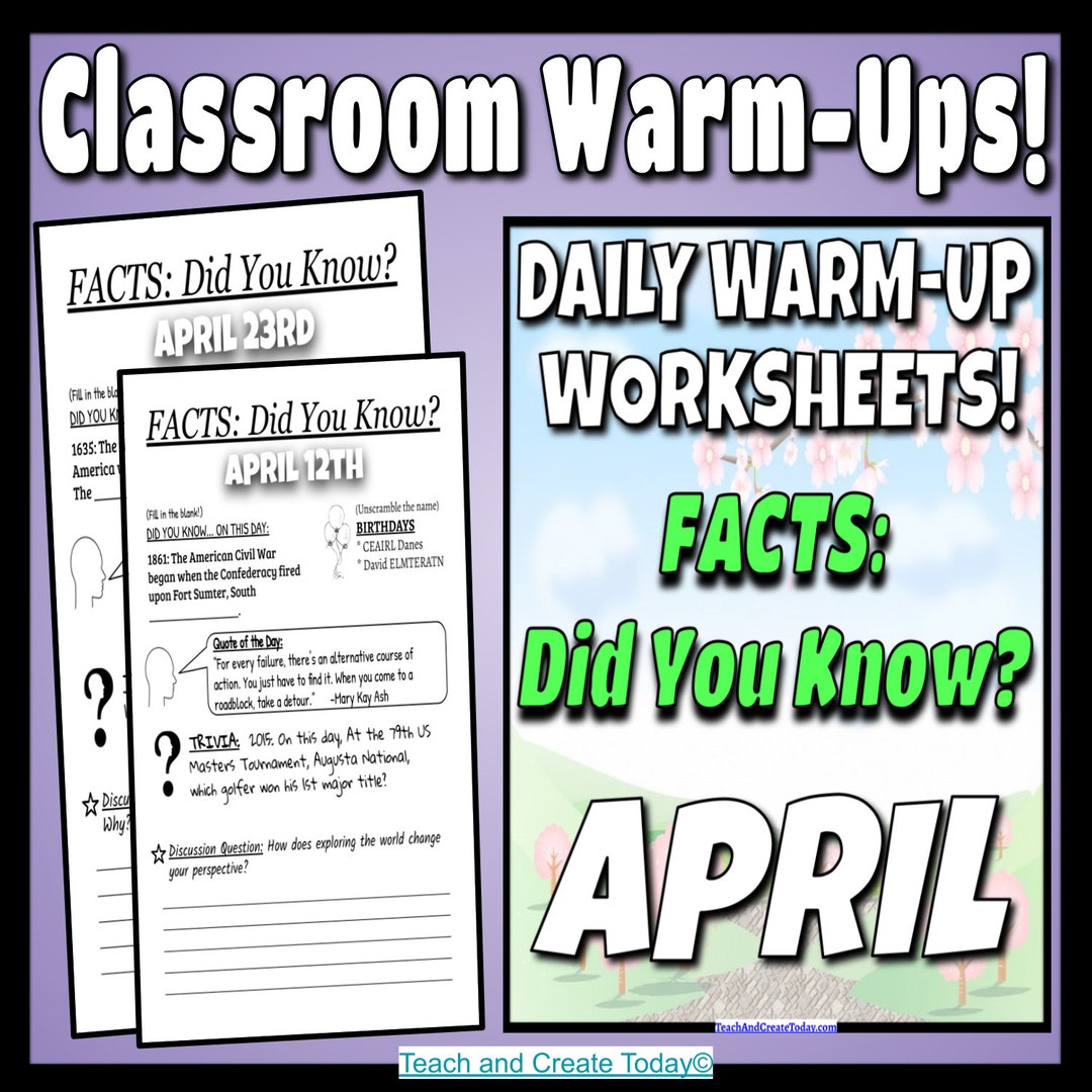 Teaching Resource - April Daily Warm-ups Worksheets: Did You Know ...