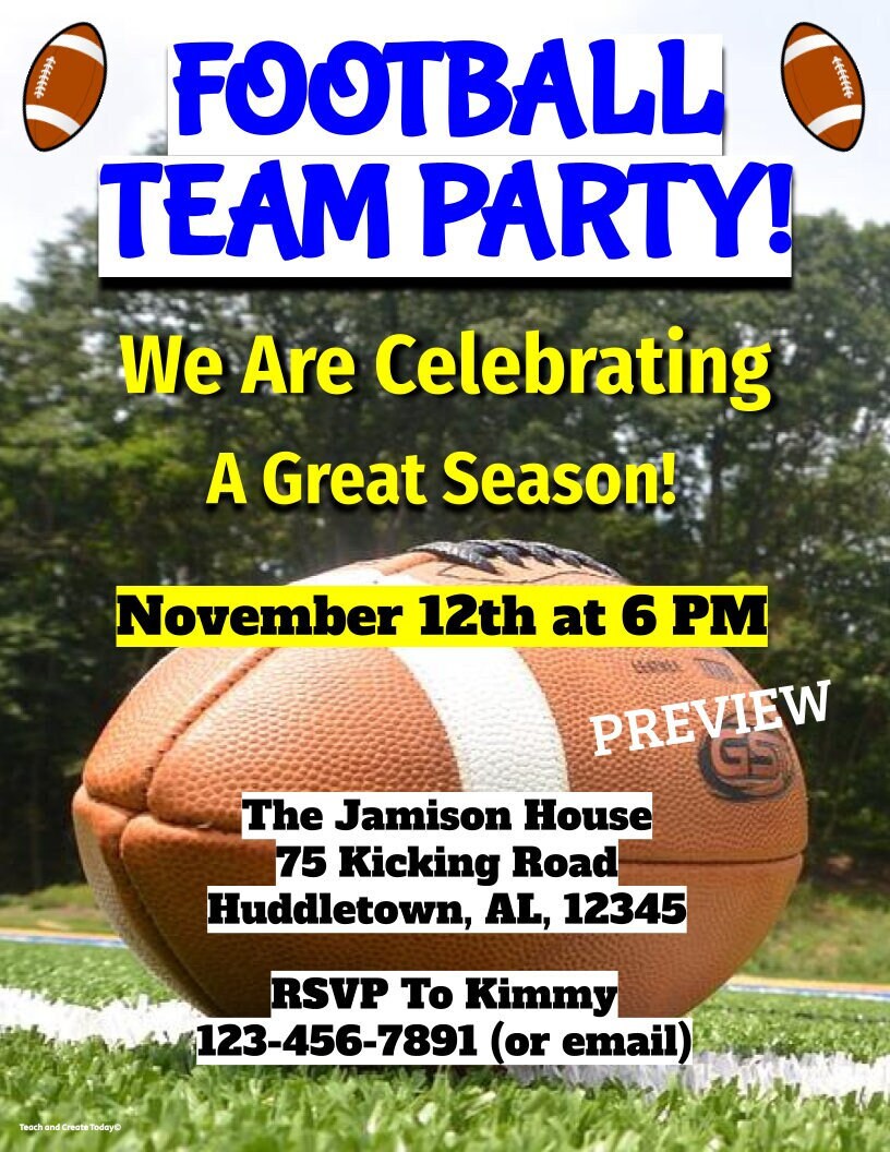 Football Team Party Invitations Three Personalized Editable Templates ...