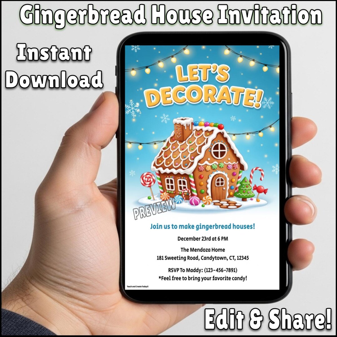 Gingerbread House Party Invitation: Editable Christmas Invite (digital ...