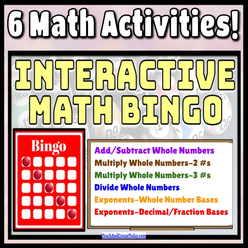 6th Grade Math Bingo Games Set #1- Add, Subtract, Multiply, Divide ...