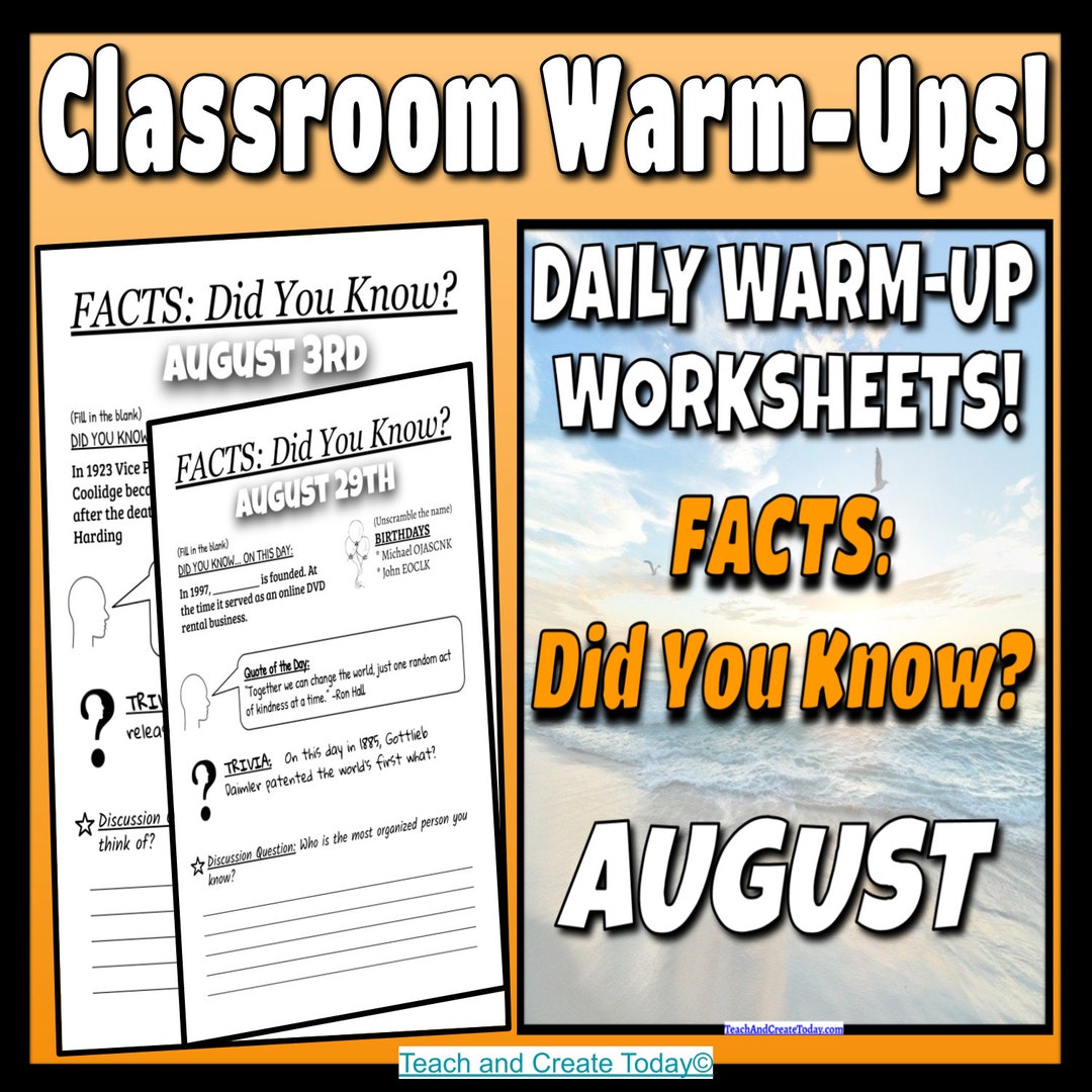 Teaching Resource - August Daily Warm-ups Worksheets: Did You Know ...
