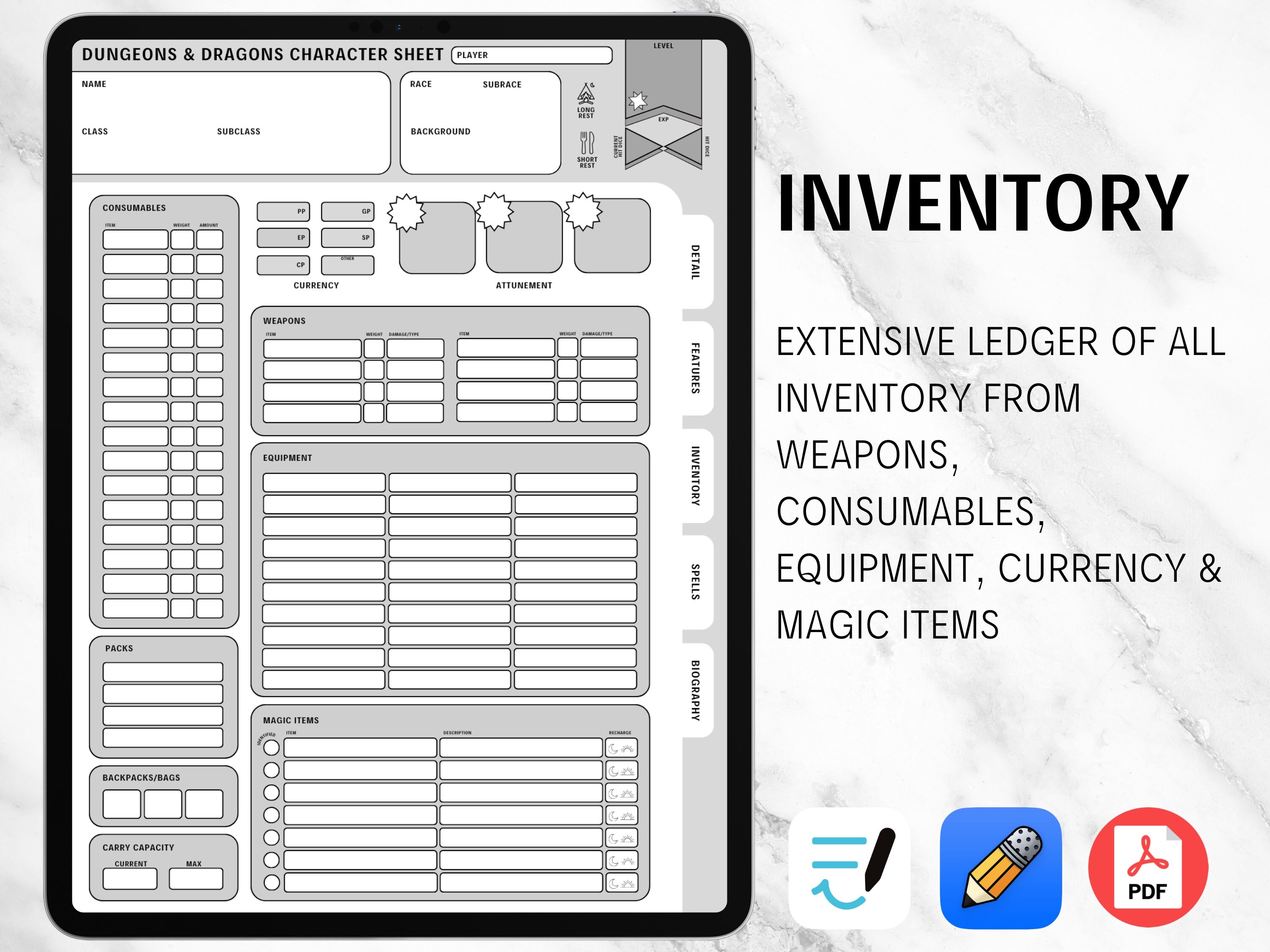 Modern D&D Character Sheet Digital Download Dungeons and Dragons ...