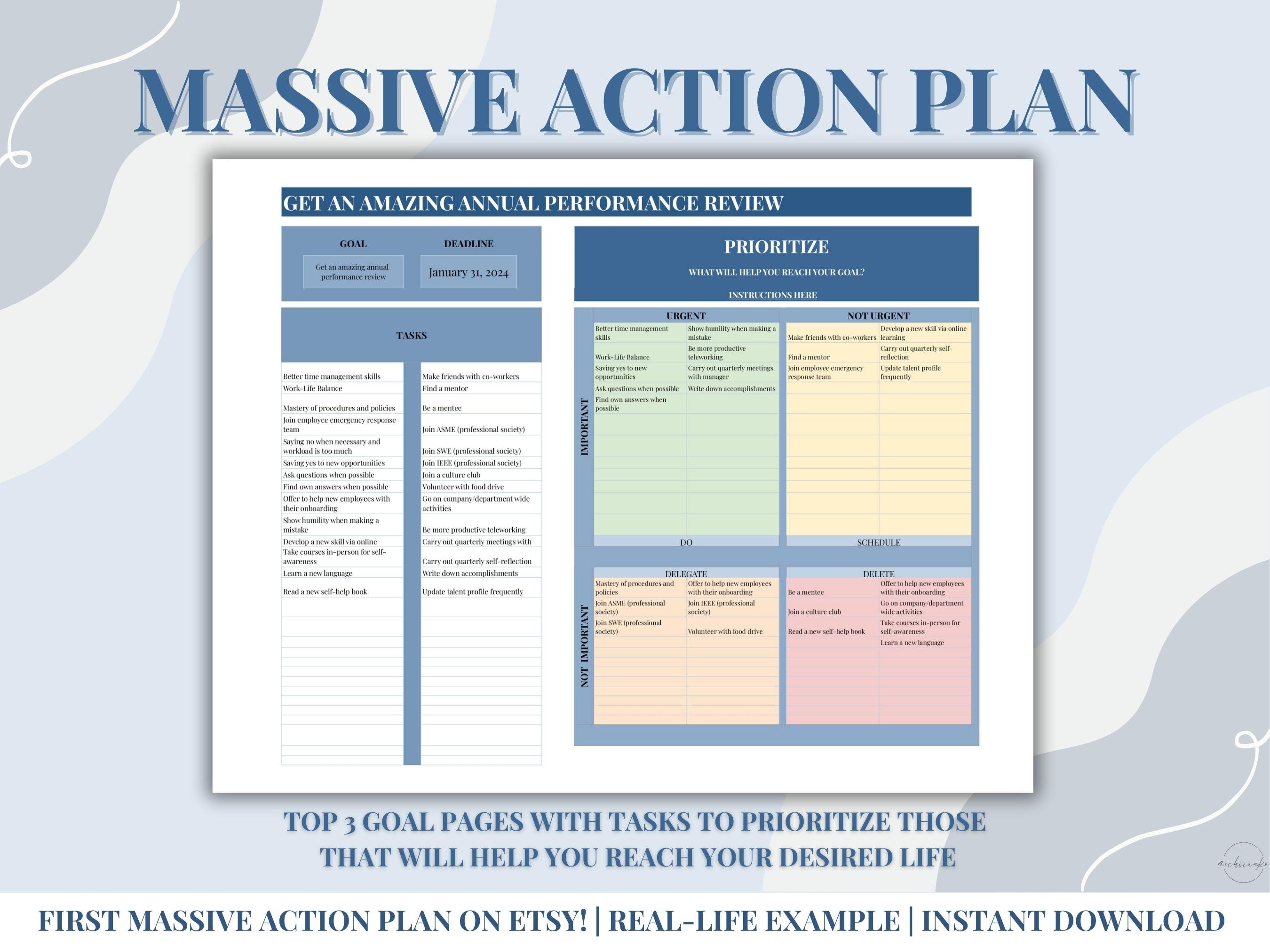 Massive Action Plan Planner for Goals Desires Ambitions Google Sheets ...