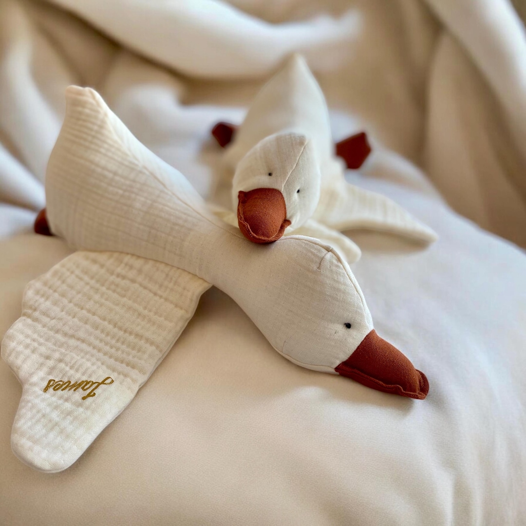 Personalized Handmade Muslin Goose Toy- Newborn Sleep Companion, Hypoallergenic Toy , Baby ...