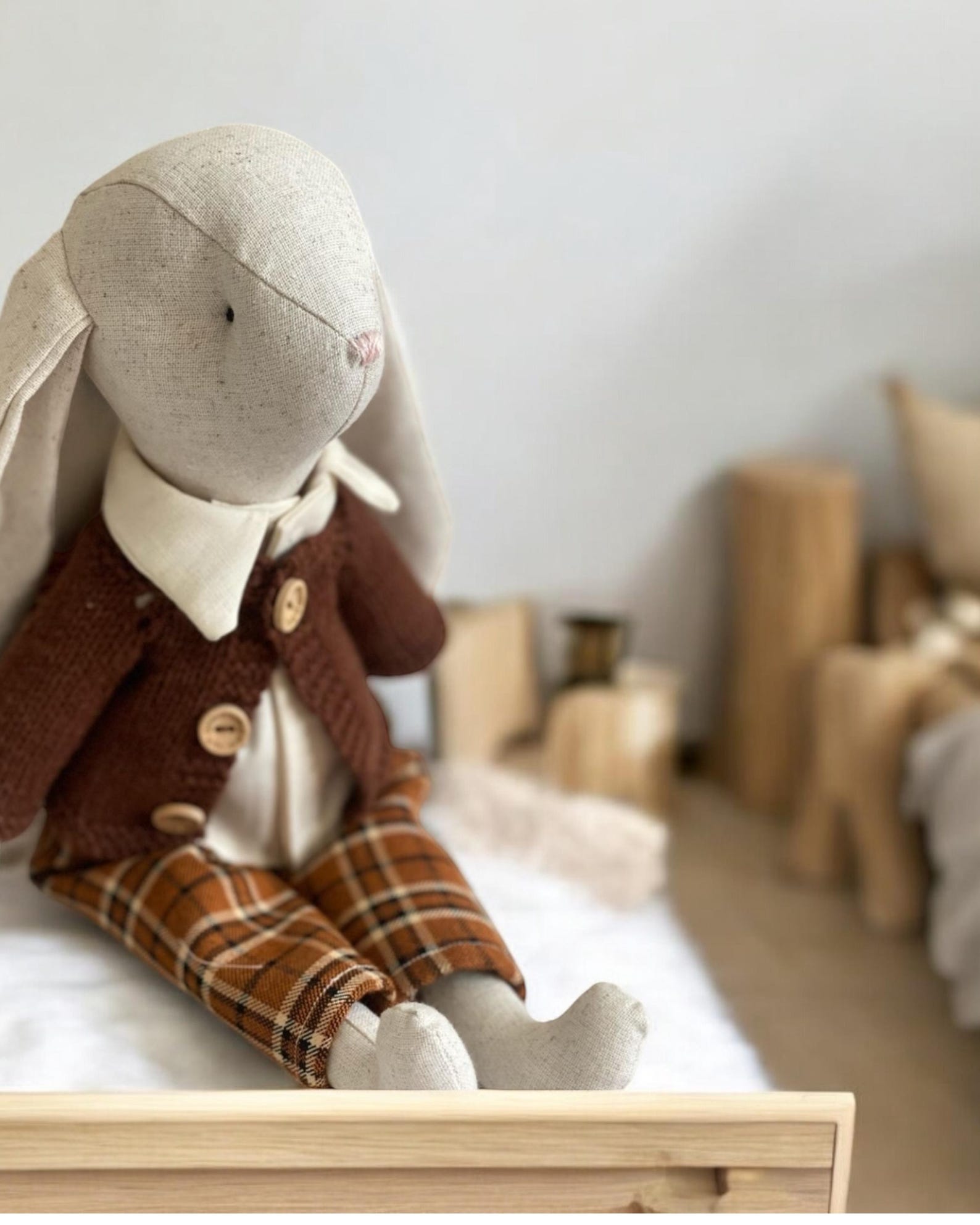 Handmade Linen Bunny Doll: Personalized Stuffed Toy, Nursery Decor - Etsy