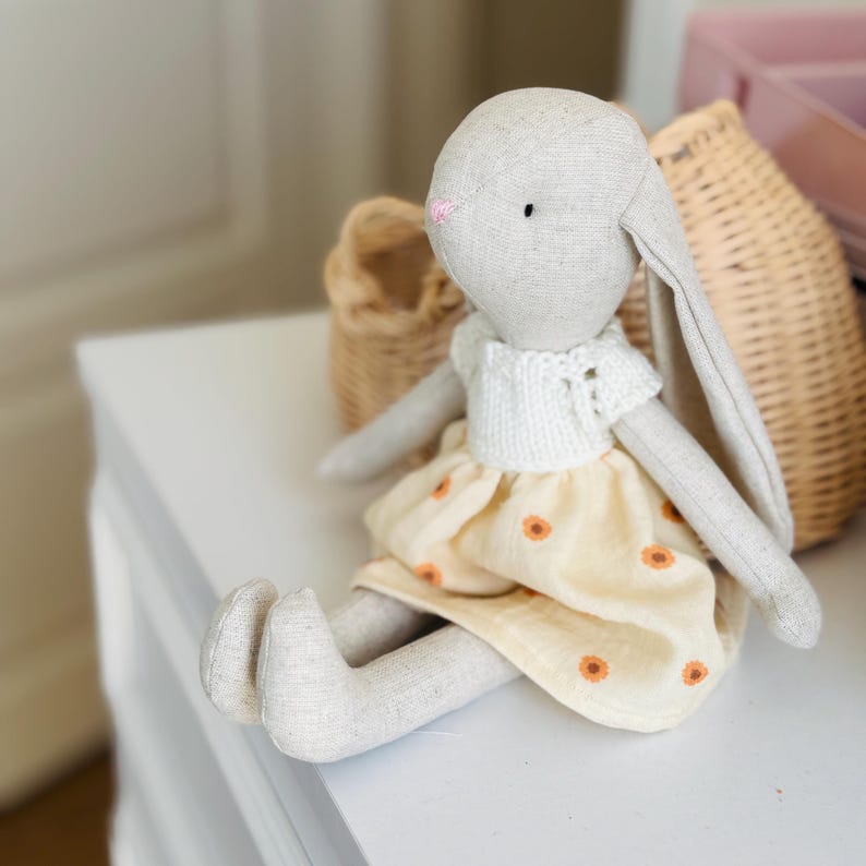 Handmade Linen Bunny Doll: Personalized Stuffed Toy, Nursery Decor - Etsy