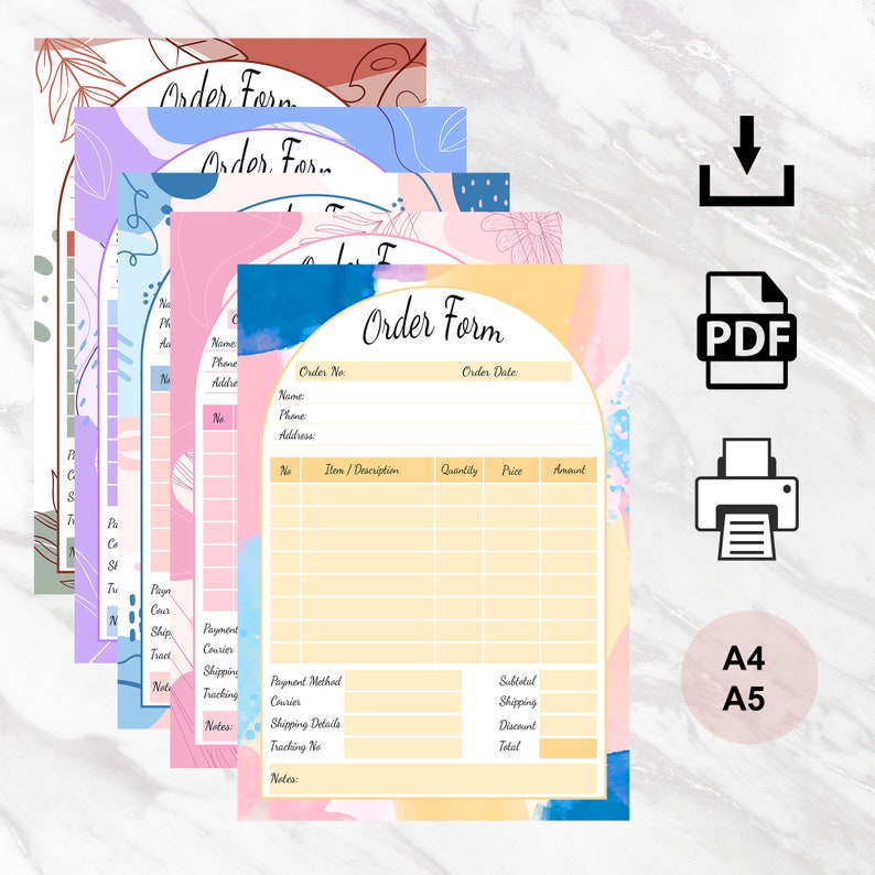 Order Form Printable | Shop Order Form | A5 5.83 X 8.27" | Instant ...