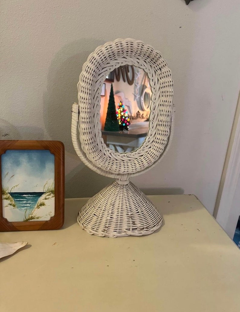 Vintage Wicker Vanity Mirror - Etsy