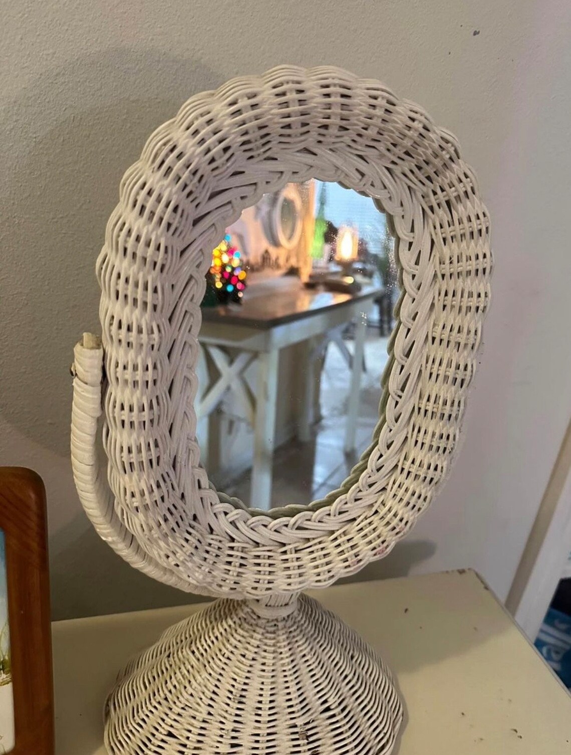 Vintage Wicker Vanity Mirror - Etsy