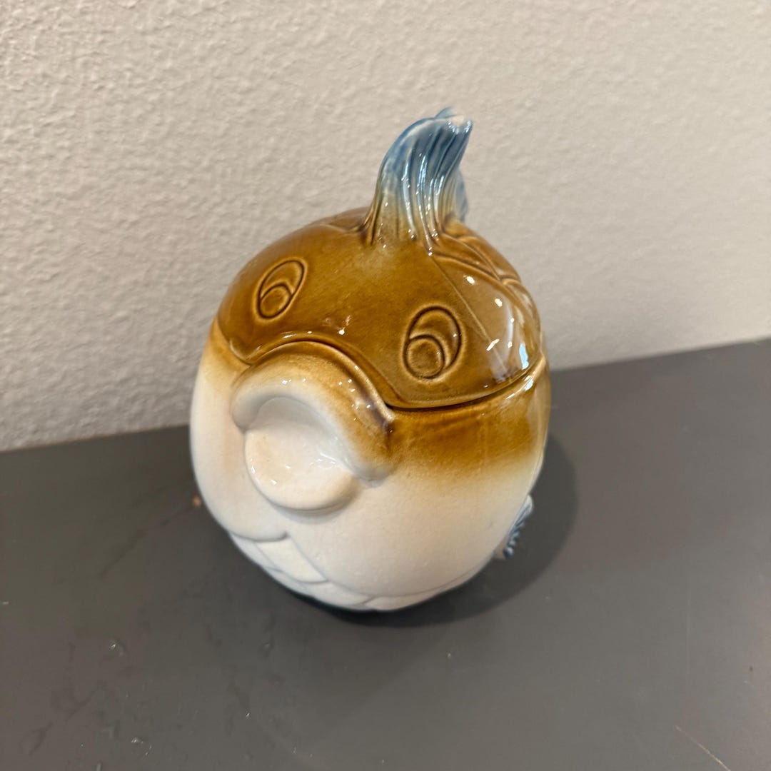 Vintage Ceramic Puffer Fish Figurine | Coastal Nautical Decor | Mid ...