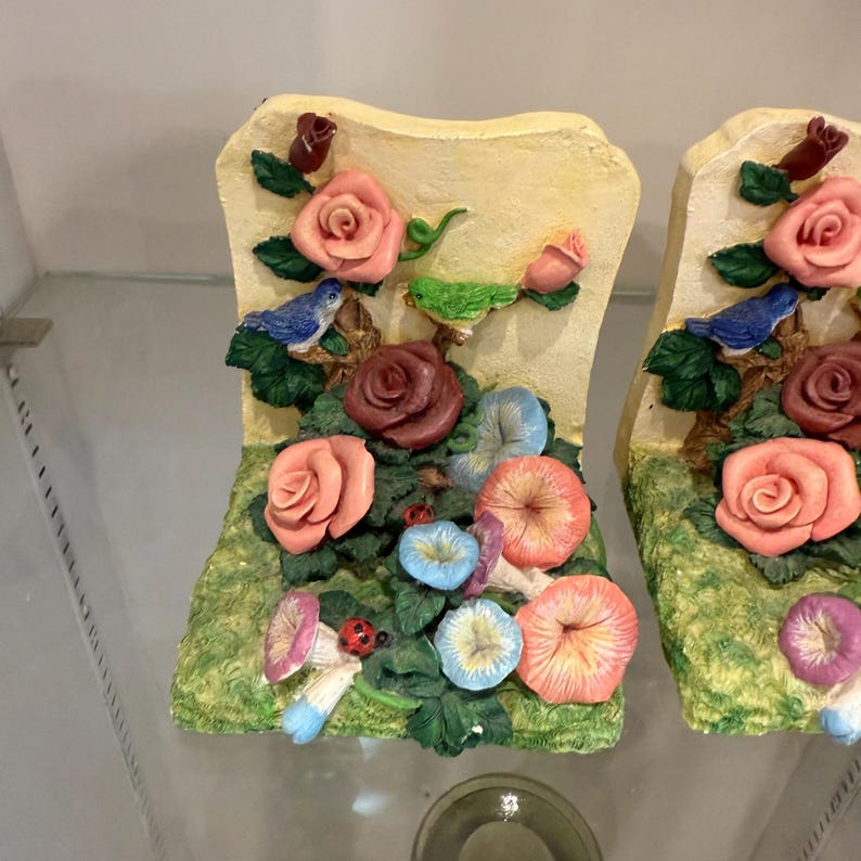 Vintage Floral Bookends | Cottagecore Garden Bookends With Birds ...
