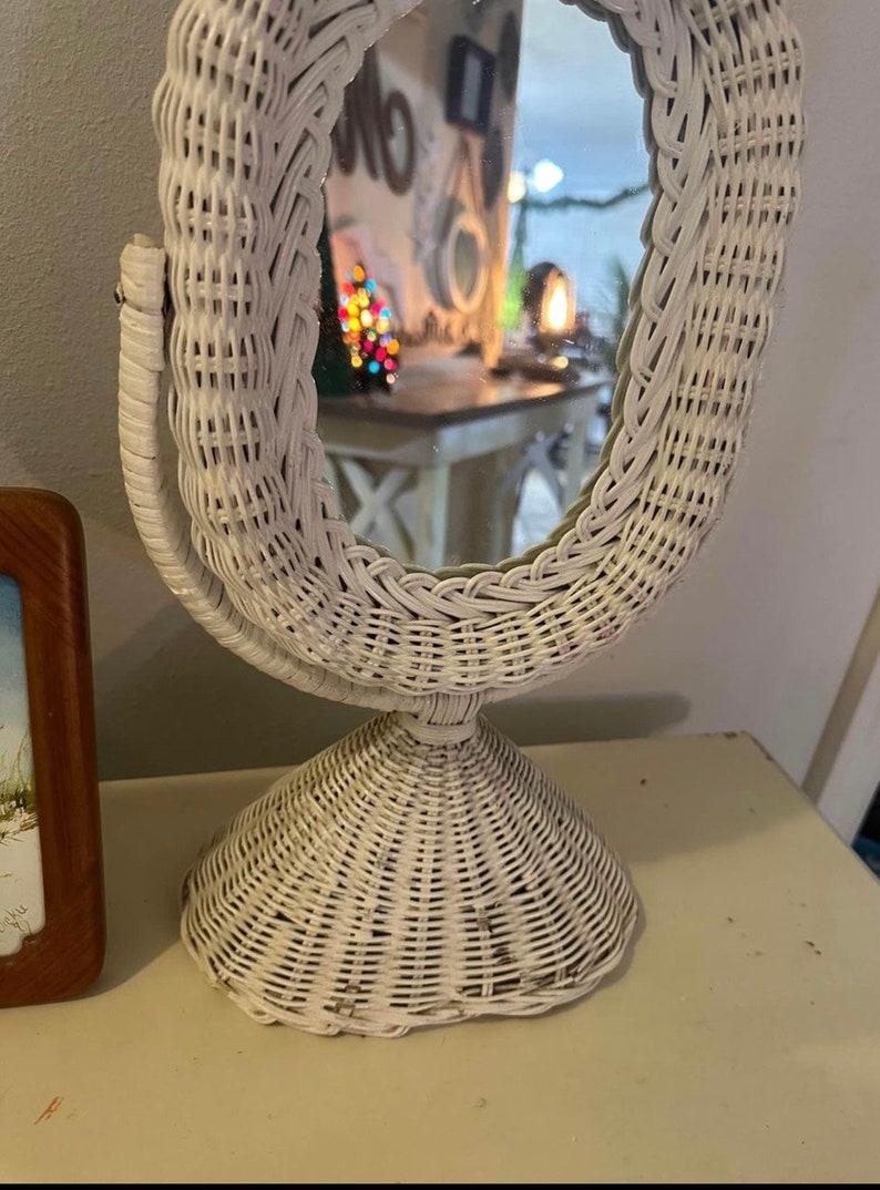 Vintage Wicker Vanity Mirror - Etsy