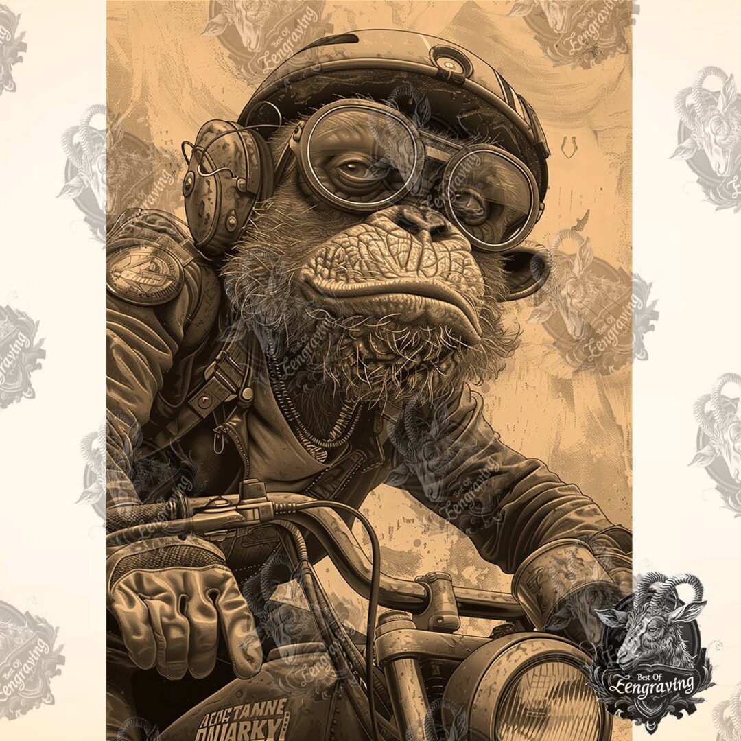Biker Monkey 3D Illusion: Laser Engraving PNG File (digital Download ...