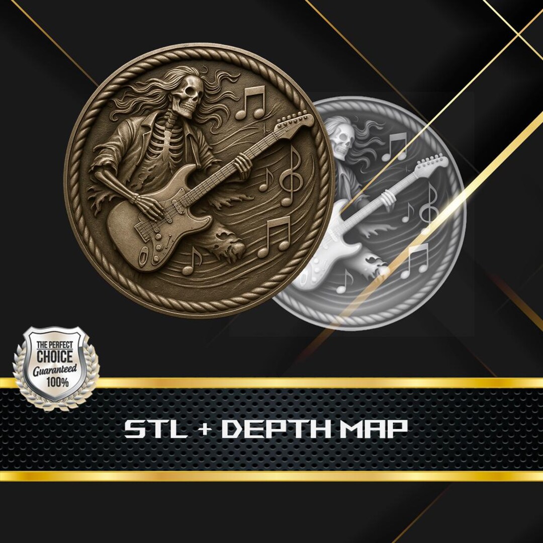 Guitar Coin Depth Map: 3D Embossing Laser Engrave STL and Heigth Map ...