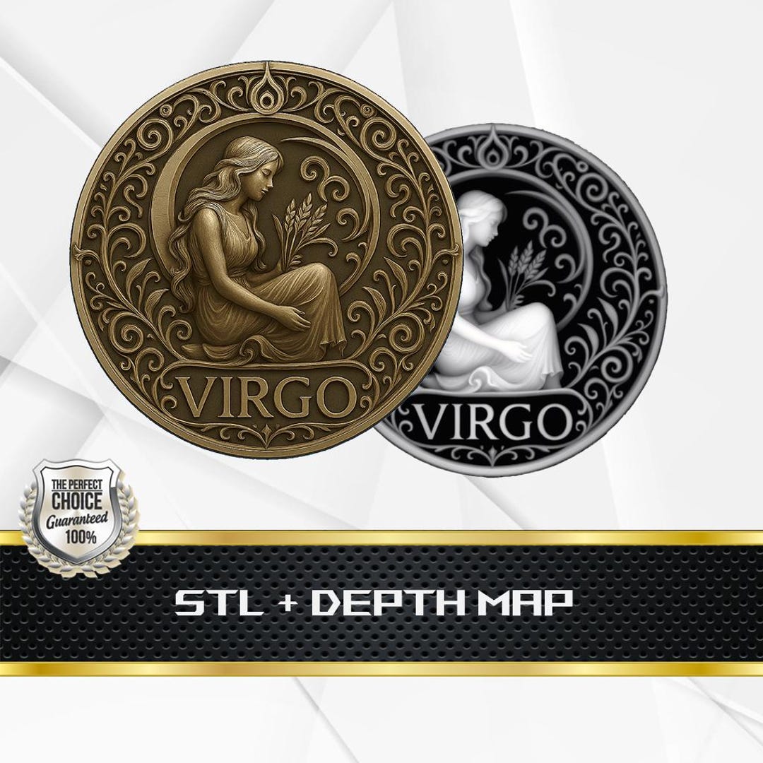 Virgo Zodiac Coin Depth Map | Height Map | 3D Laser Engrave | Embossing ...