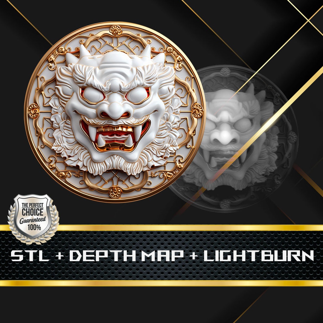 Oni Demon Coin Depth Map and STL File, 3D Relief for Laser Engraving ...
