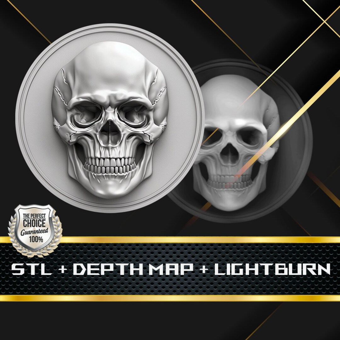 Skull Coin Depth Map: 3D Embossing Laser Engrave STL and Heigth Map ...