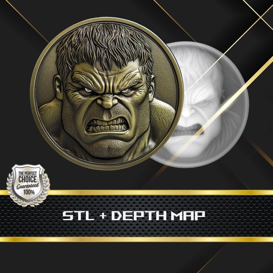 Hulk Coin Depth Map: 3D Embossing Laser Engrave STL and Heigth Map ...