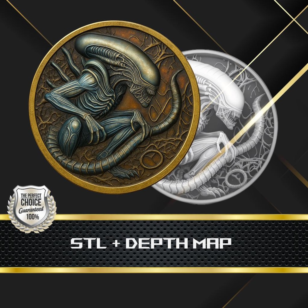 Alien Coin Depth Map: 3D Embossing Laser Engrave STL and Heigth Map ...