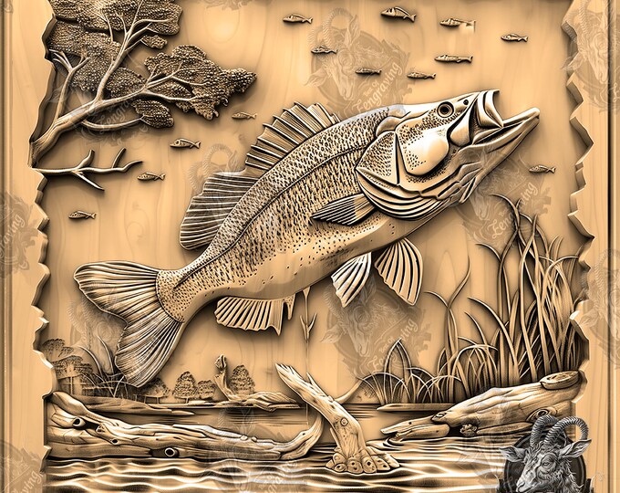 Laser Engraving PNG File: 3D Illusion Bass Wall Art, Wood Decor ...