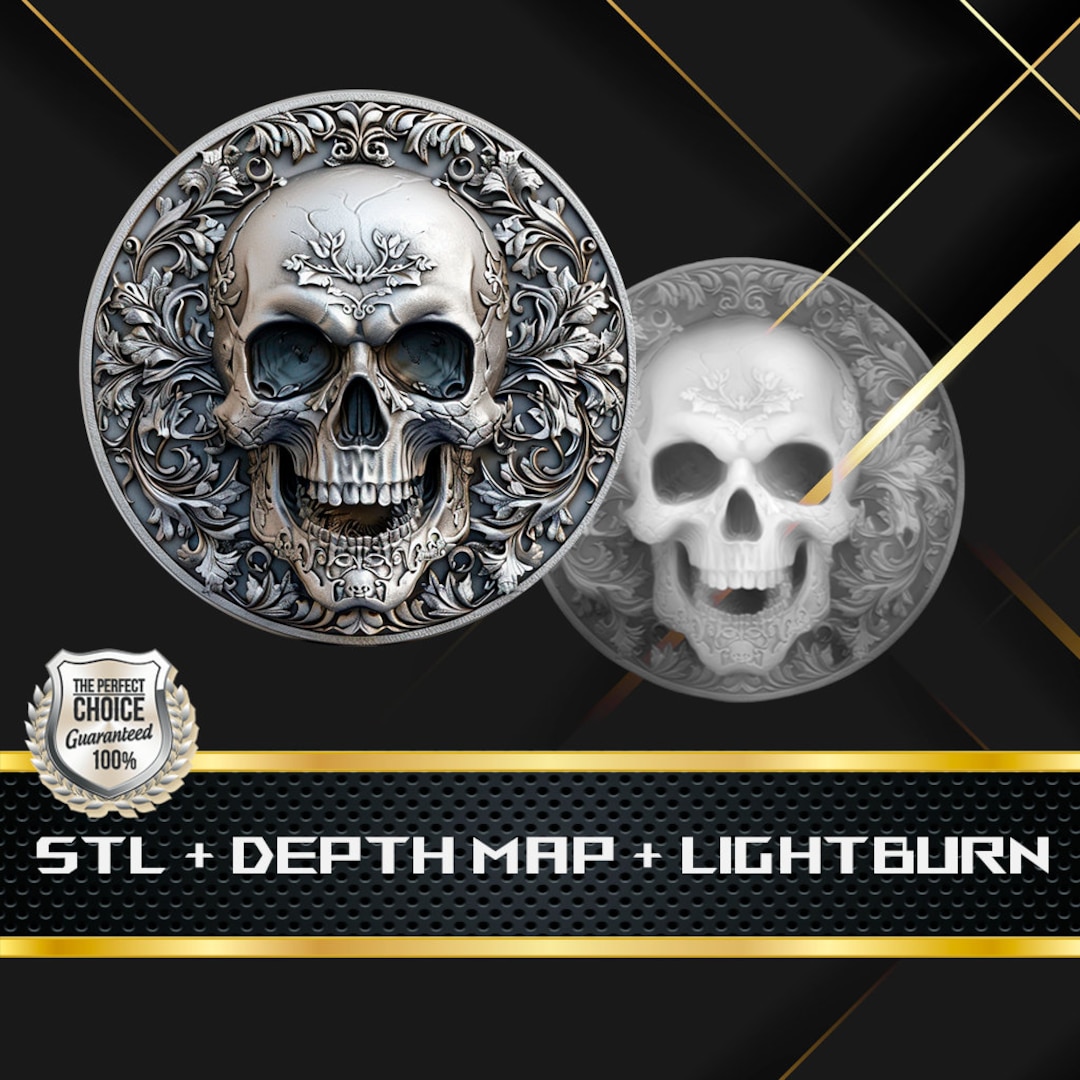 Skull Coin Depth Map: 3D Embossing Laser Engrave STL and Heigth Map ...