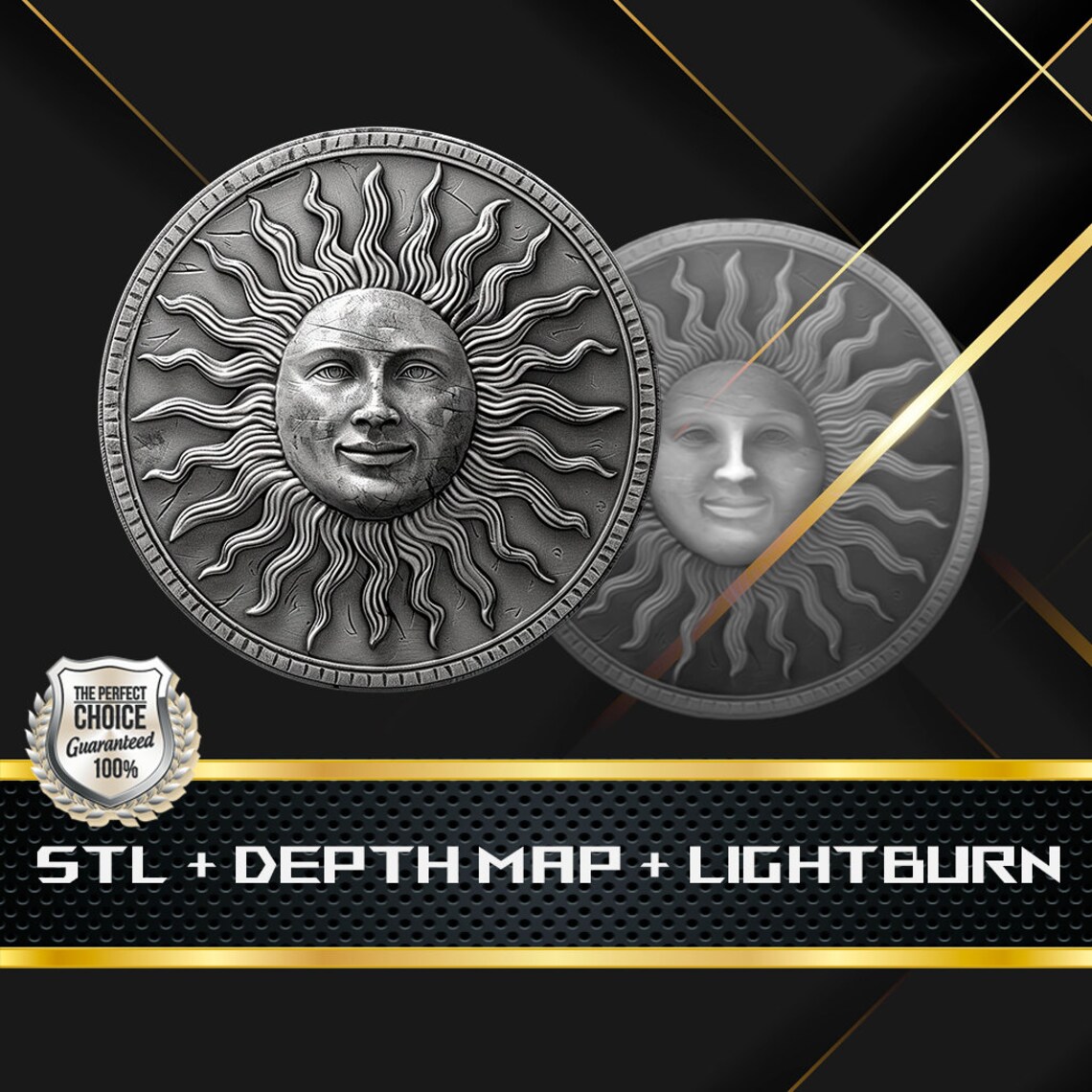 Sun Coin Depth Map and STL File, 3D Relief for Laser Engraving CNC - Etsy