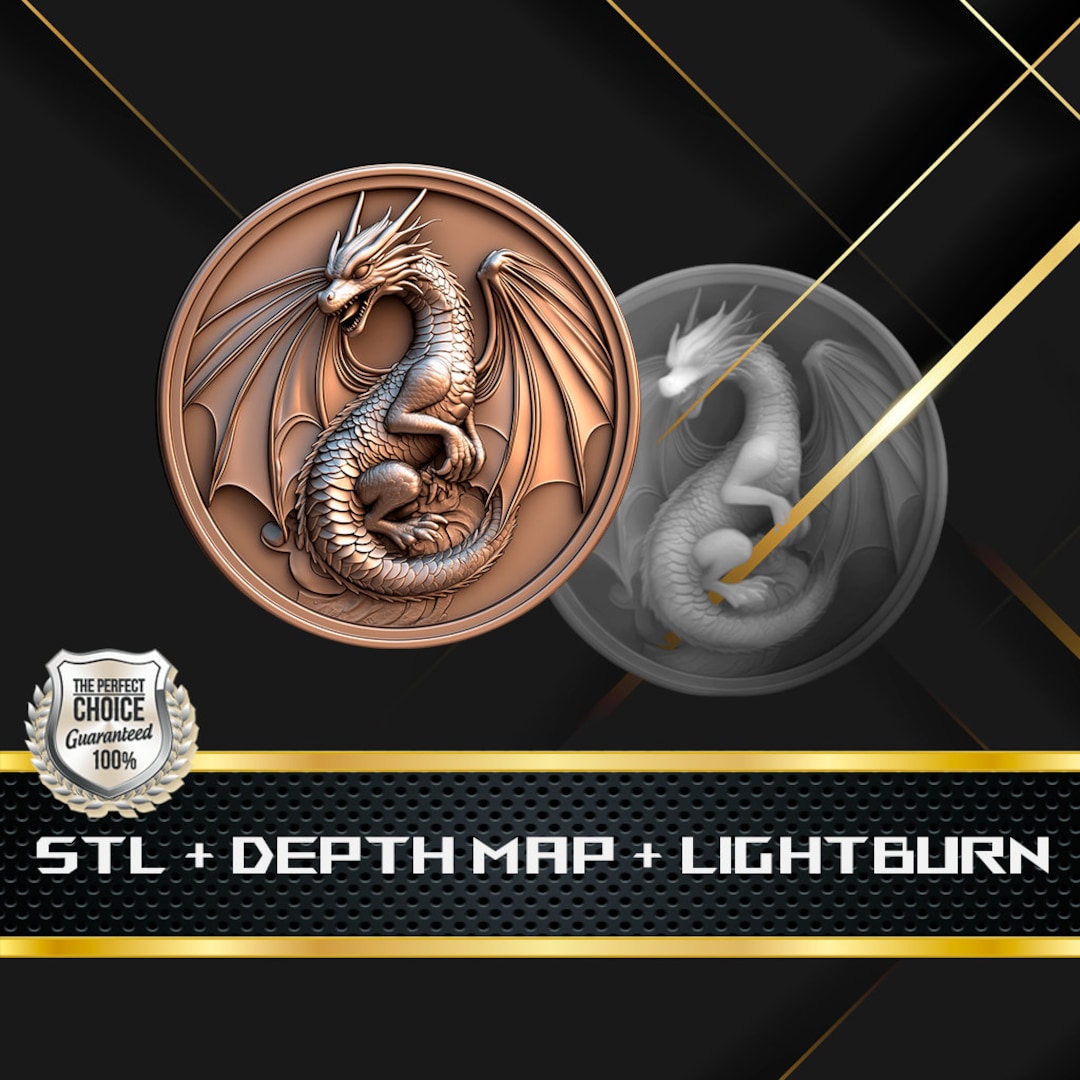 Dragon Coin Depth Map: 3D Embossing Laser Engrave STL and Heigth Map ...