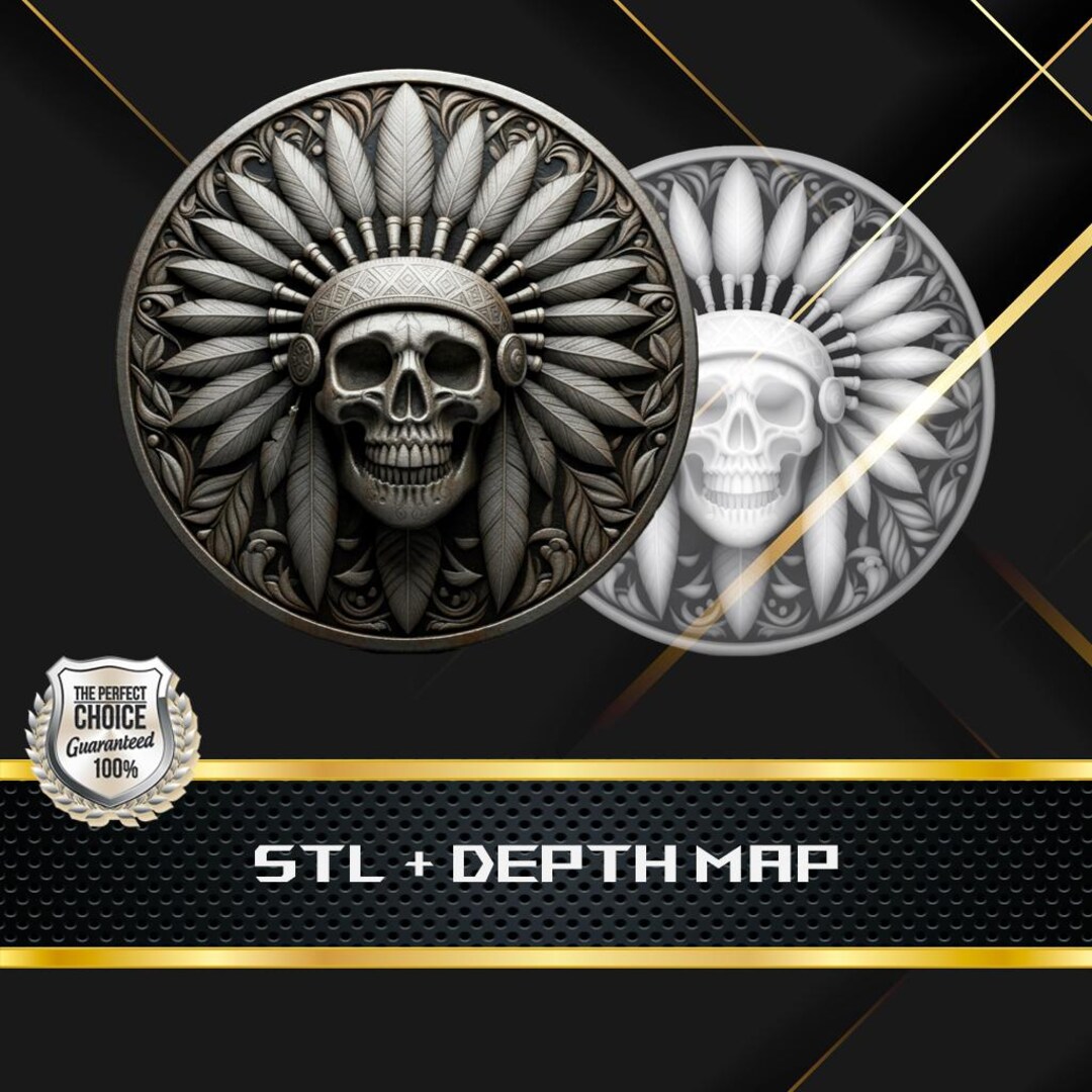 Native Skull Coin Depth Map: 3D Embossing Laser Engrave STL and Heigth ...