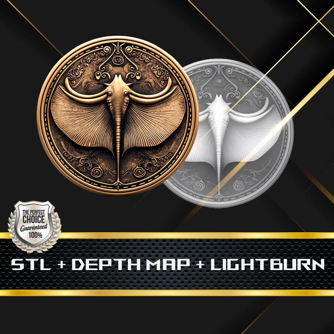 Manta Ray Coin 3D Laser Engrave Depth Map (STL, PNG, Lightburn BMP) - Etsy