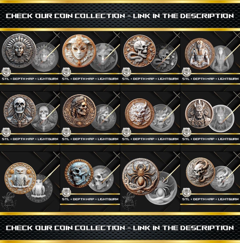 4x Wildlife Coin Depth Map and STL File, 3D Relief for Laser Engraving ...