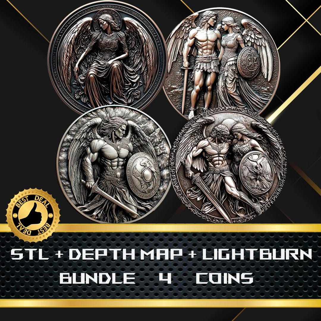 4 Coins Mix Angels | Coin Depth Map | Heigh Map | 3D Laser Engrave ...