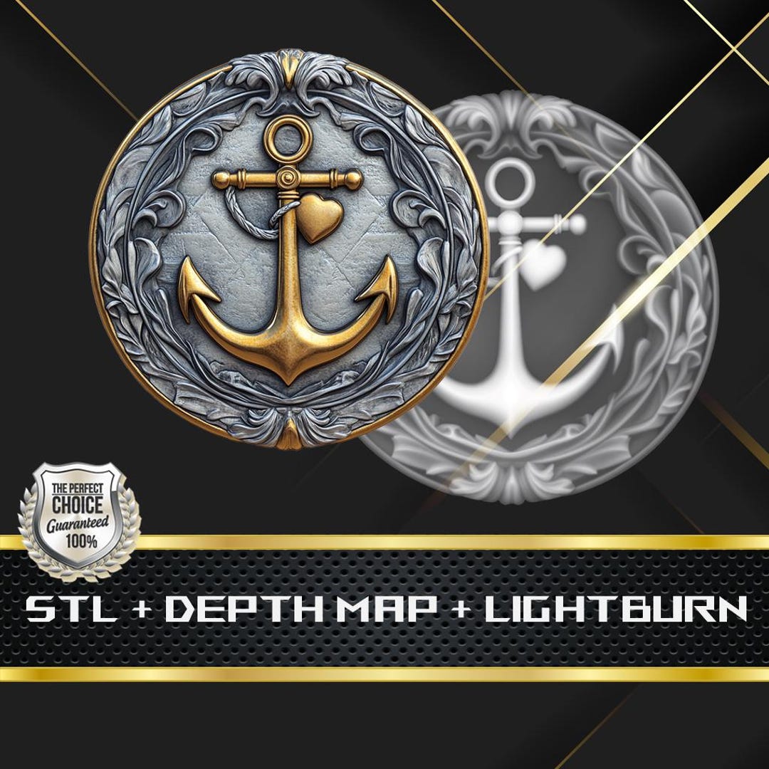 Anchor Coin Depth Map: 3D Embossing Laser Engrave STL and Heigth Map ...
