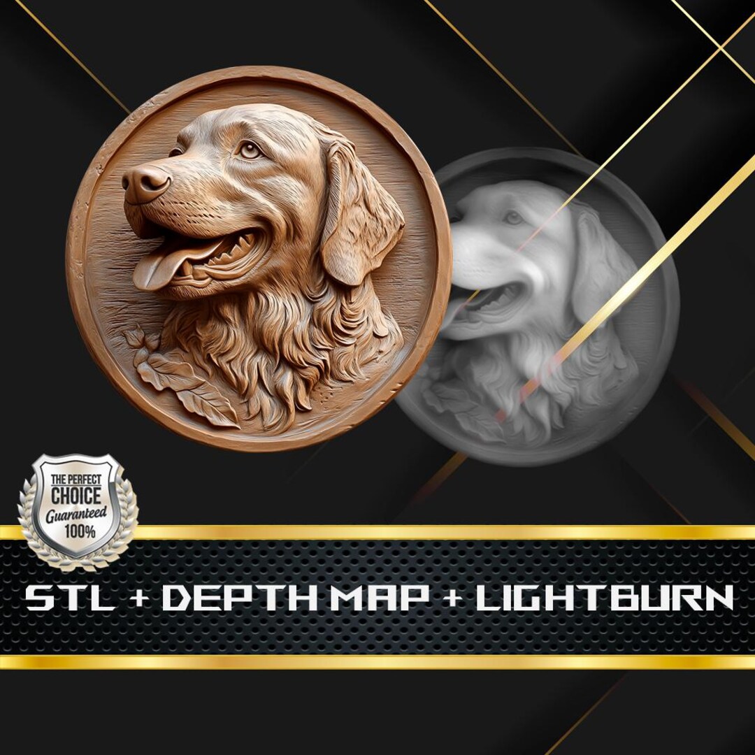 Labrador Dog Coin Depth Map and STL File, 3D Relief for Laser Engraving ...