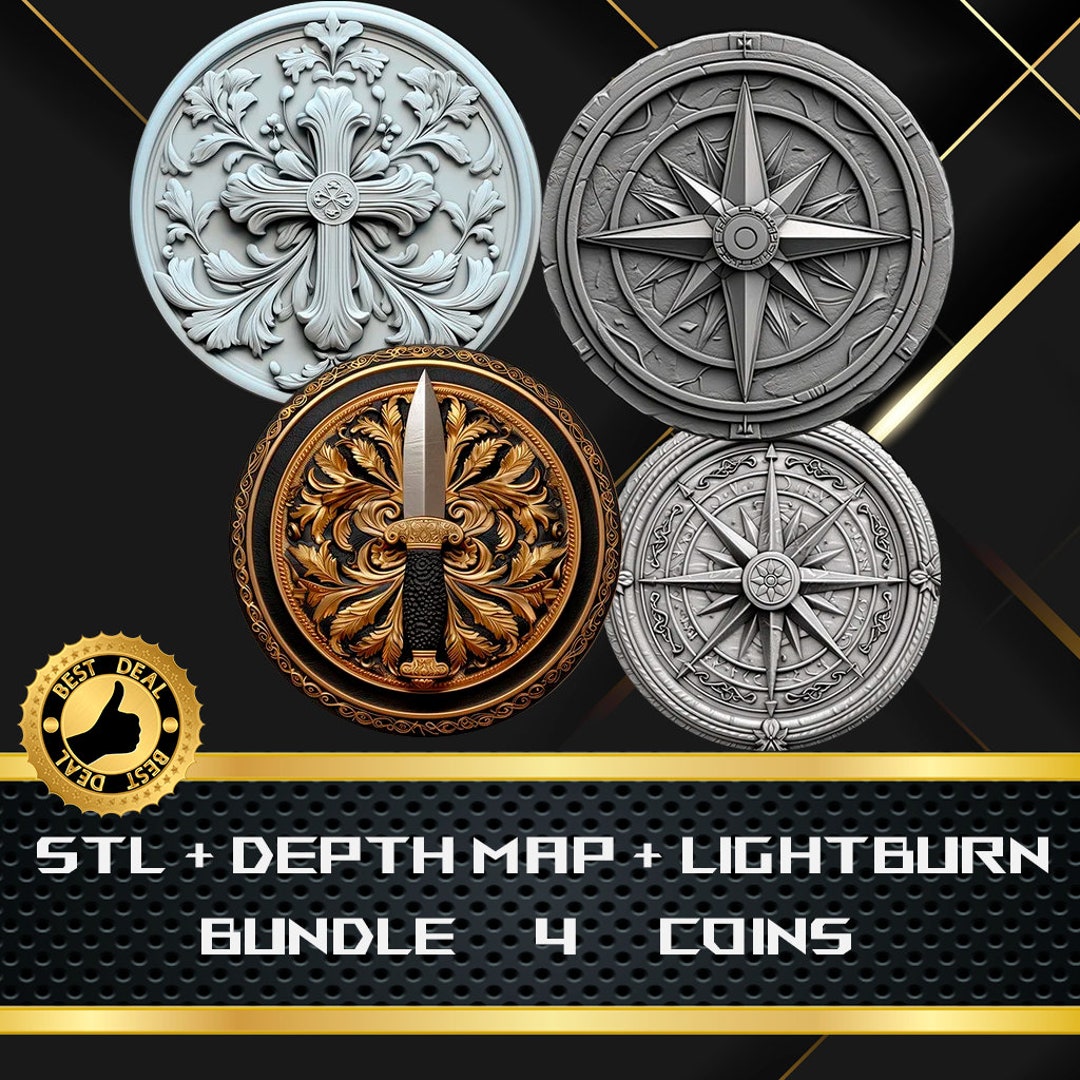 Bundle 4 Coin Depth Map | Heigh Map | 3D Laser Engrave | Xtool ...
