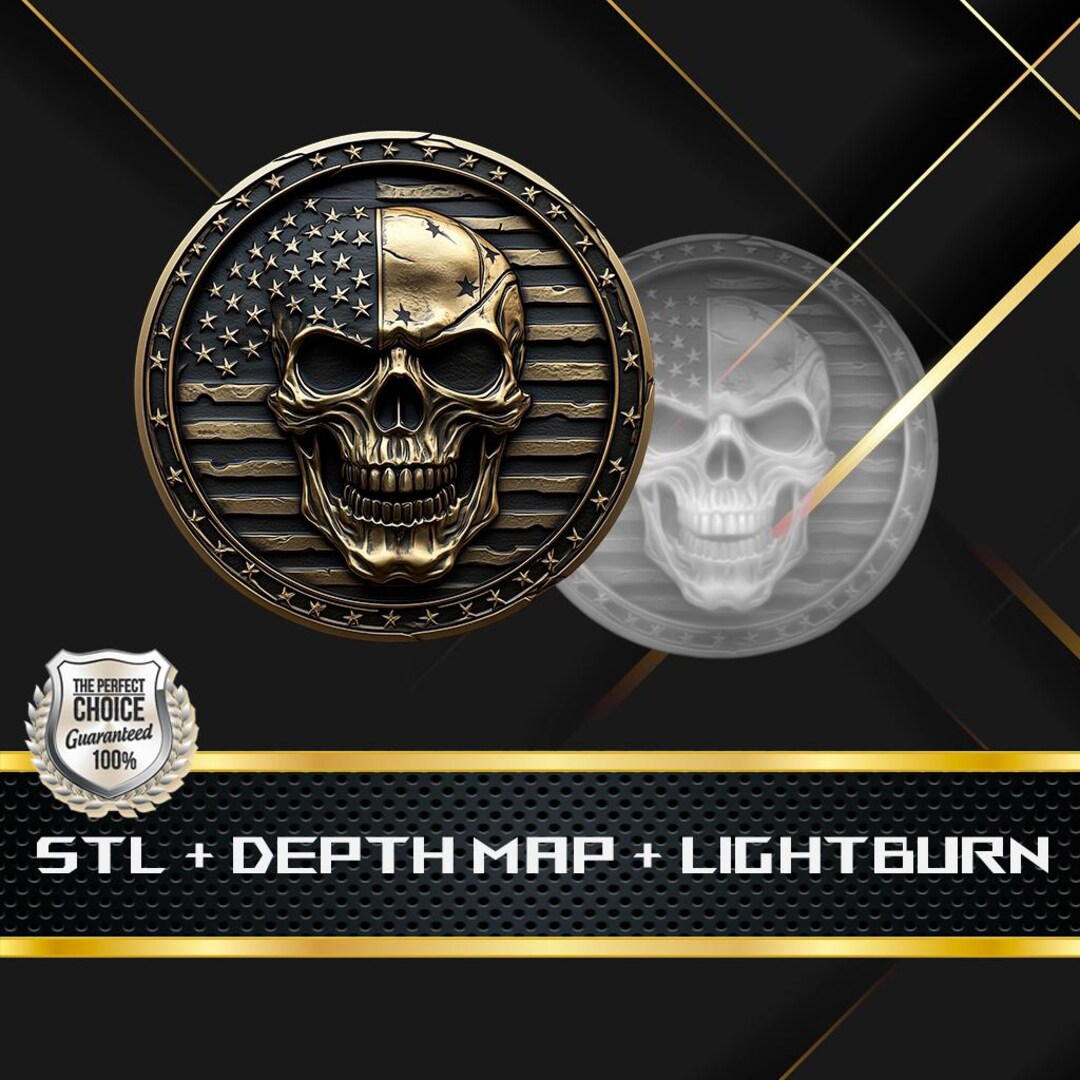 Skull Coin Depth Map: 3D Embossing Laser Engrave STL and Heigth Map ...