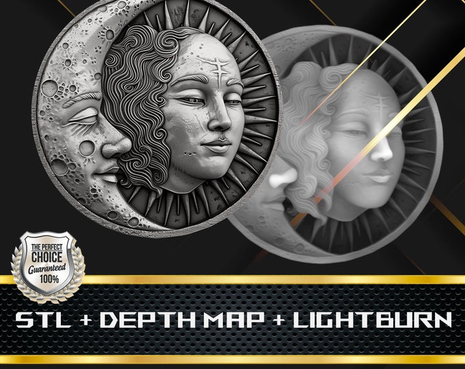 Sun Moon Coin Depth Map: 3D Embossing Laser Engrave STL and Heigth Map ...