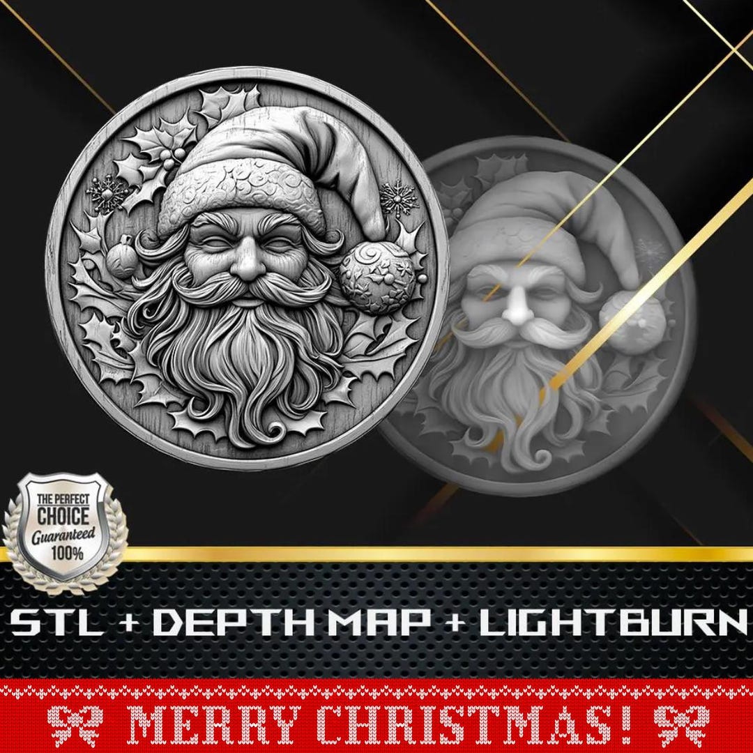 Santa Claus Coin Depth Map: Laser Engrave Files (STL, PNG, BMP) - Etsy
