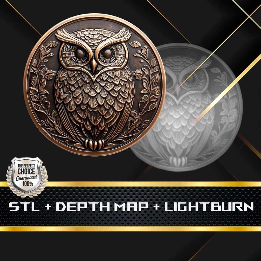 Owl Coin Depth Map: 3D Embossing Laser Engrave STL and Heigth Map Files ...