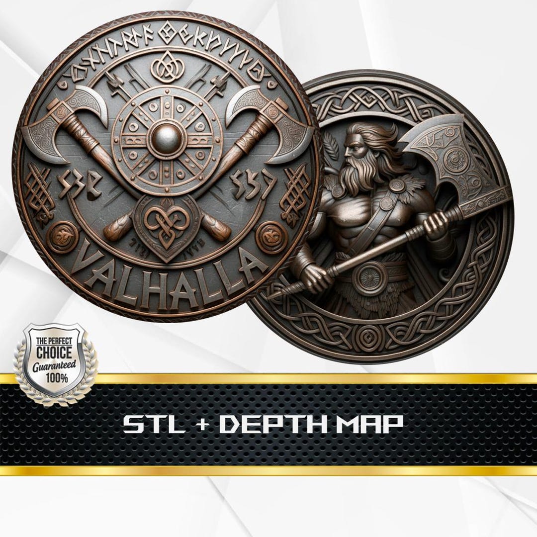 2 Valhalla Coin Depth Map: 3D Embossing Laser Engrave STL and Heigth ...