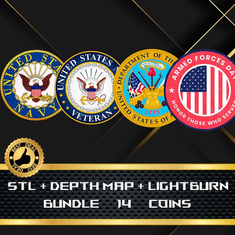 14x Military Coin Depth Map and STL File, 3D Relief for Laser Engraving ...