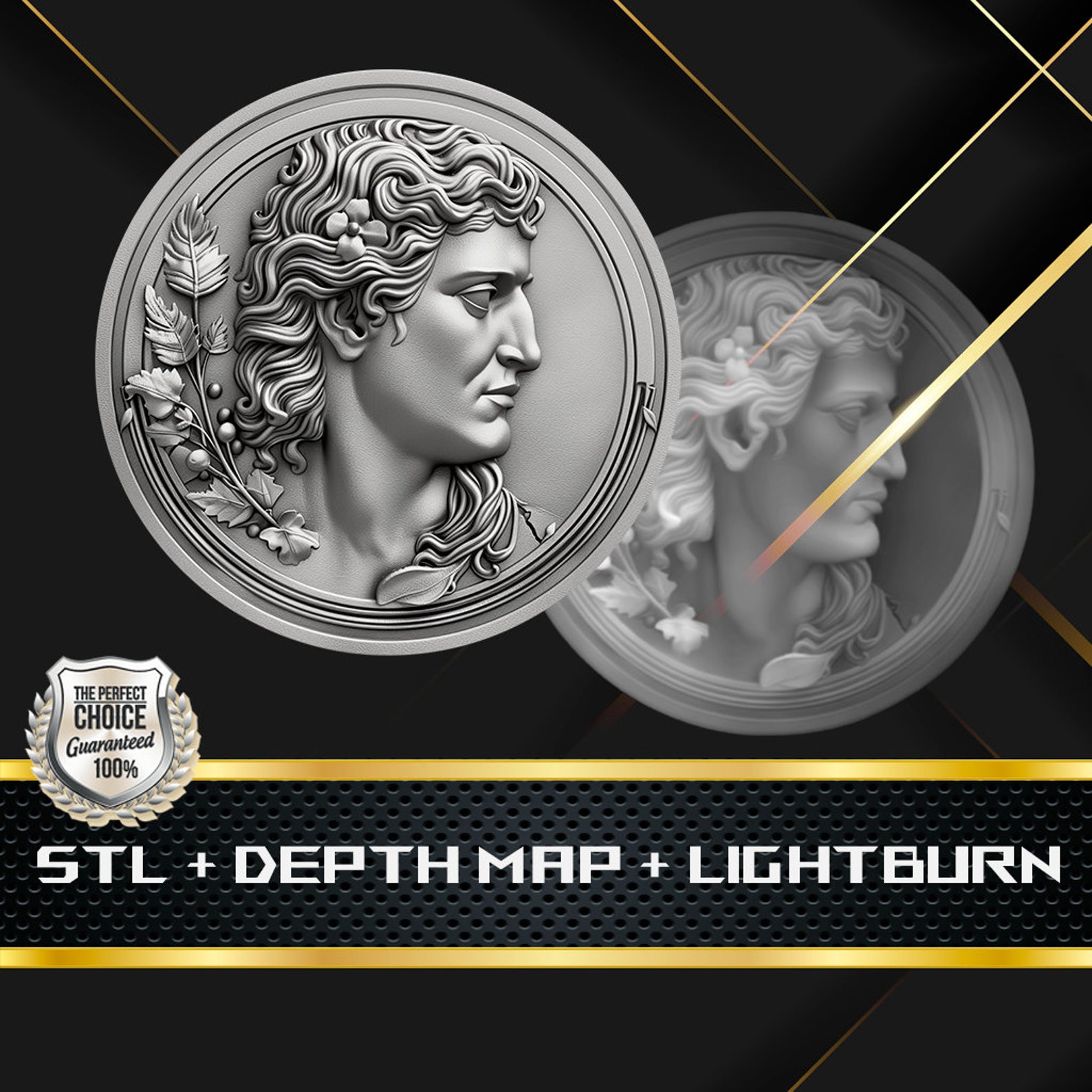 Statue Coin Depth Map: 3D Embossing Laser Engrave STL and Heigth Map ...