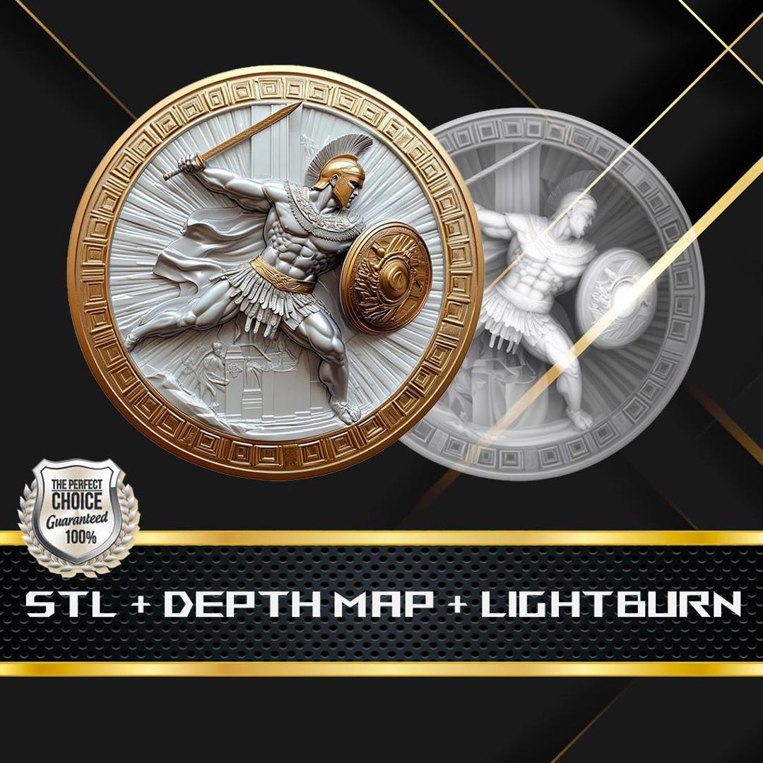 Gladiator Coin Depth Map: 3D Embossing Laser Engrave STL and Heigth Map ...
