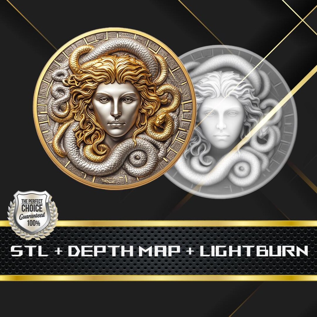 Medusa Coin Depth Map: 3D Embossing Laser Engrave STL and Heigth Map ...