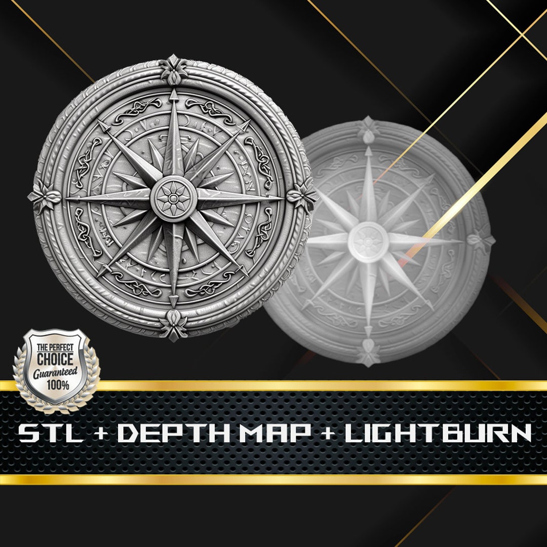 3D Compass Coin Depth Map: 3D Embossing Laser Engrave STL and Heigth ...