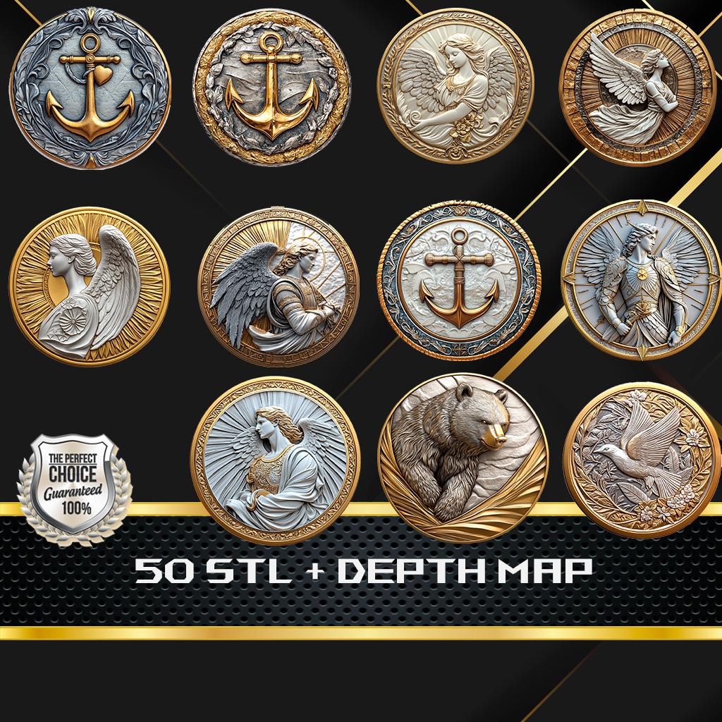 50 Coins Depth Map and STL File, 3D Relief for Laser Engraving CNC - Etsy