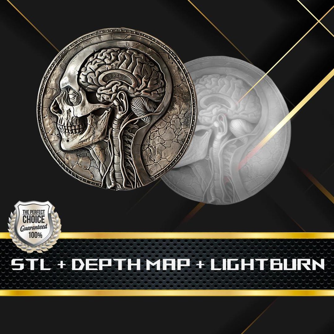 Skull | Coin Depth Map | Heigh Map | 3D Laser Engrave | Xtool | Stl ...