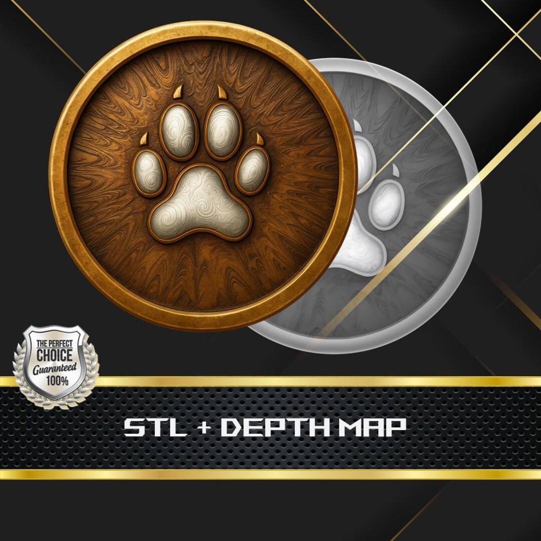 Paw Pet Coin Depth Map and STL File, 3D Relief for Laser Engraving CNC ...