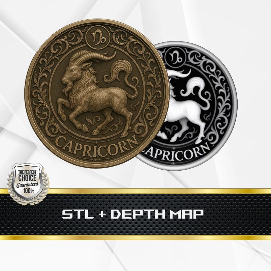 Capricorn Zodiac Coin 3D Laser Engrave: STL, Lightburn BMP (digital ...