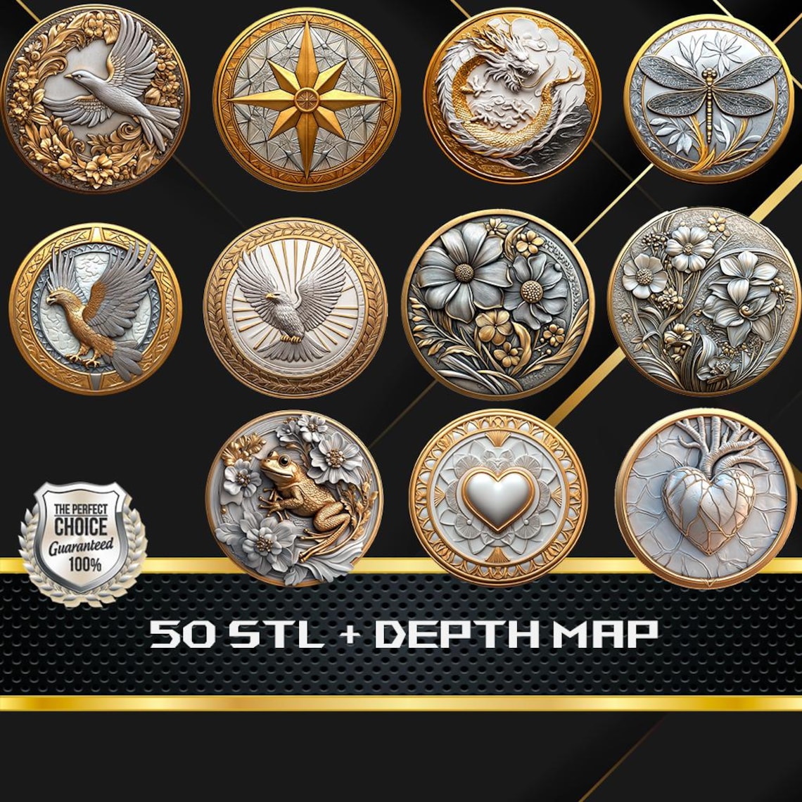 50 Coins Depth Map and STL File, 3D Relief for Laser Engraving CNC - Etsy
