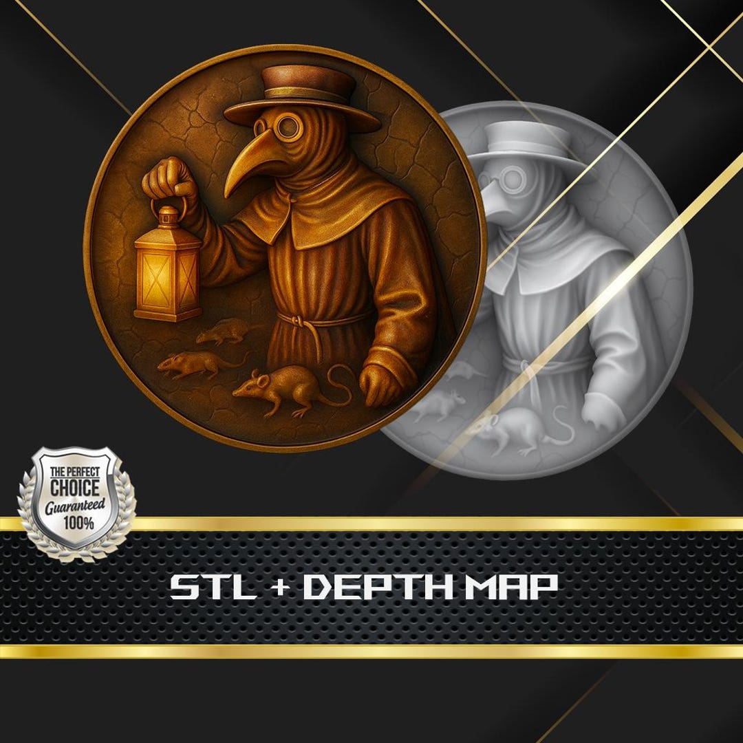 Plague Doctor Coin Depth Map: 3D Embossing Laser Engrave STL and Heigth ...